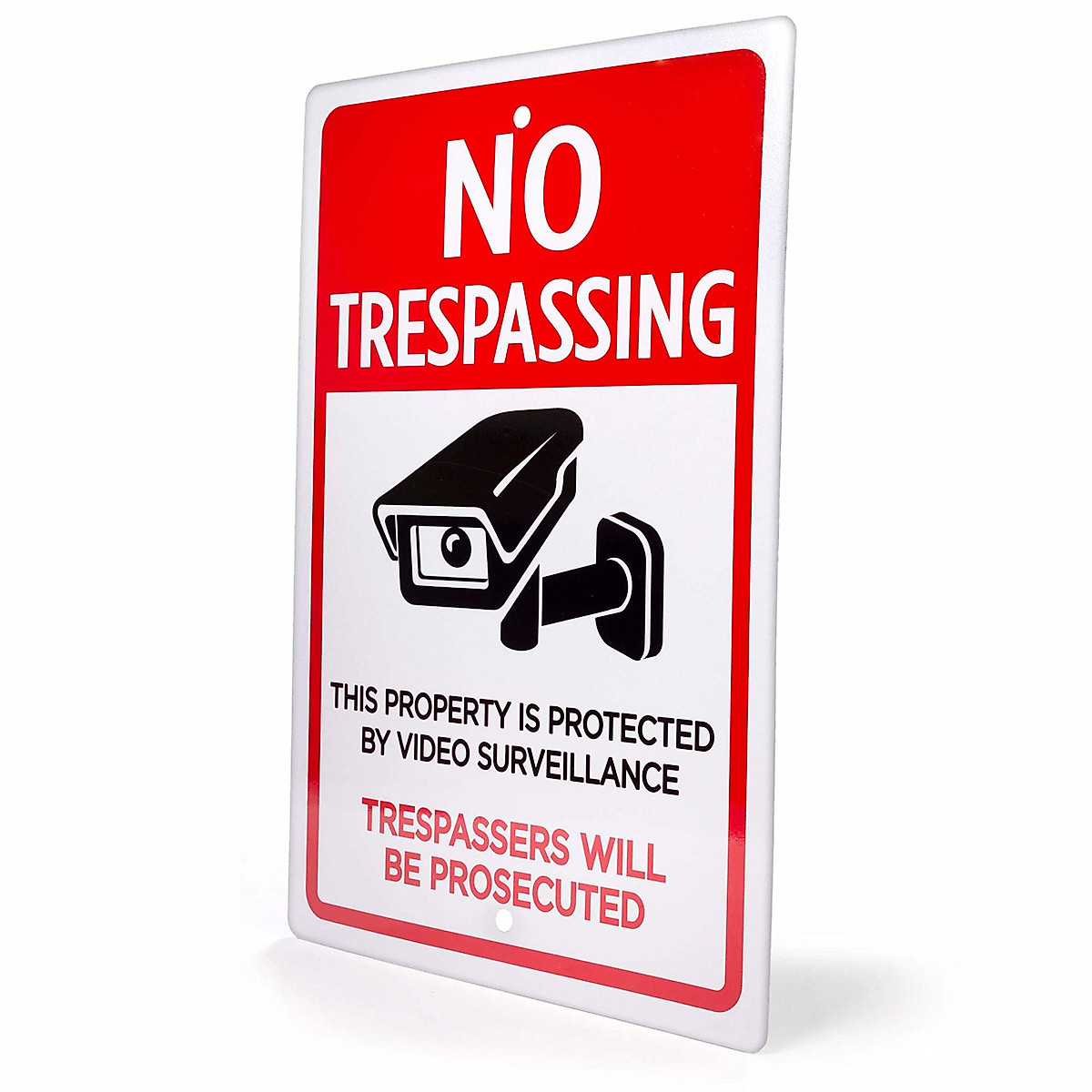 Bolthead Industrial No Trespassing Sign 3-Pack | 18inches x 12inches Reflective Video Surveillance Pre-Drilled Metal Industrial Warning Sign for Private Property, Parking Lots, Home Driveways, Yards, Businesses, Security Cameras
