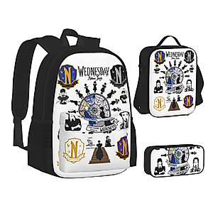 Wednesday Backpacks set 3d Casual Light Weight Backpack Bookbag 3 pice with lunch box lunch bag And pencil case pencil bag For Girls Boys Teens