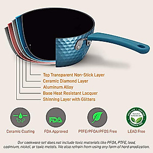 NutriChef Nonstick Cookware Excilon | Home Kitchen Ware Pots & Pan Set with Saucepan, Frying Pans, Cooking Pots, Lids, Utensil PTFE/PFOA/PFOS Free, 11 Pcs, Royal Blue