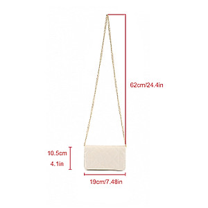 CHIC DIARY Crossbody Bag for Women PU Leather Clutch Handbag Small Quilted Purse with Chain Shoulder Strap (Beige)