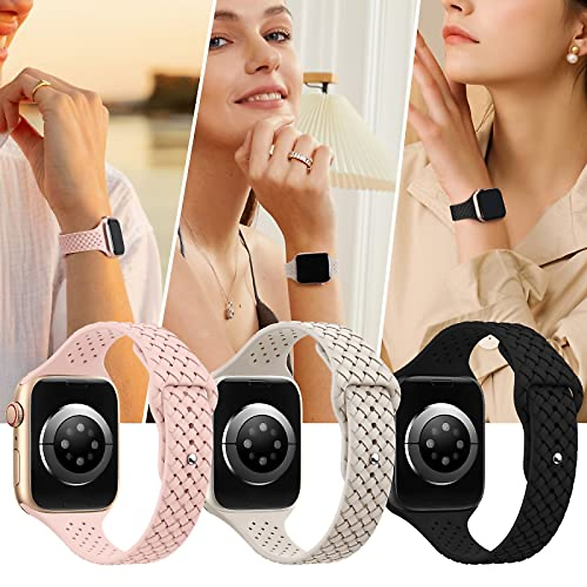 OHOTLOVE Silicone Slim Bands Compatible with Apple Watch Band 38mm 40mm 41mm 42mm 44mm 45mm 49mm, Slim Thin Narrow Sport Strap Breathable Wristbands for iWatch Ultra Series SE 8 7 6 5 4 3 2 Women Men