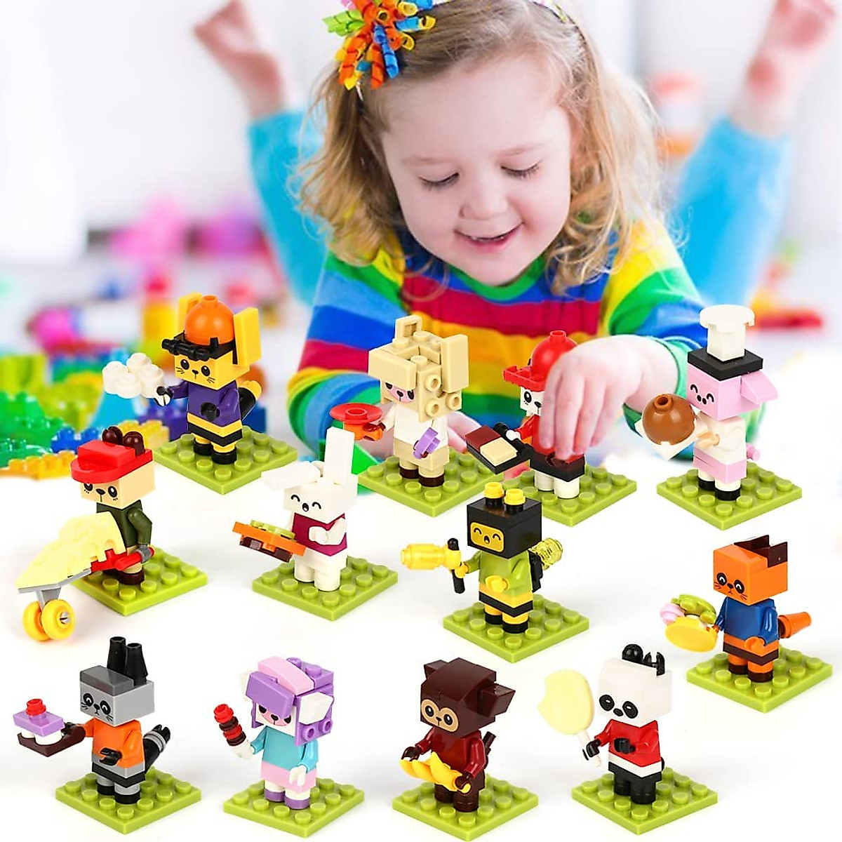 OFFKITSLY 12PCS Cartoon Animals Building Blocks Party Favors for Kids Goodie Bag Fillers Stocking Stuffers Prizes Birthday Gifts, STEM Building Toys Set for Boys Girls