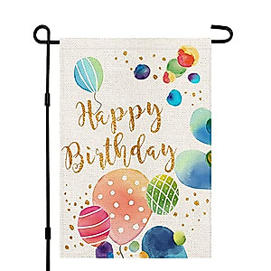Happy Birthday Garden Flag 12x18 Inch Burlap Double Sided Balloons Colorful Outside Welcome Party Gift Yard Decor DF116