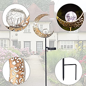 Edeco Outdoor Solar Lights Garden, Moon Crackle Glass Globe Stake Metal Waterproof  LED Lights for Pathway, Lawn, Patio, Yard