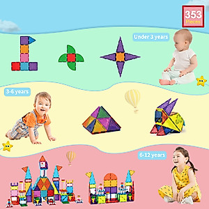 PicassoTiles 353pcsMagnetic Brick Tile and Magnetic Tile Combo Set, Action Figures Included, Building Blocks STEM Toys, Educational Montessori Preschool Toddler Classroom Learning Toys, Kids Activity