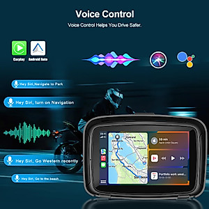 CAMECHO Portable Wireless Carplay Android Auto for Motorcycle, 5" IPS Touch Screen Portable Motorcycle Navigator IPX7 Waterproof, Dual Bluetooth, GPS Navigation for Most Motorbike, Siri