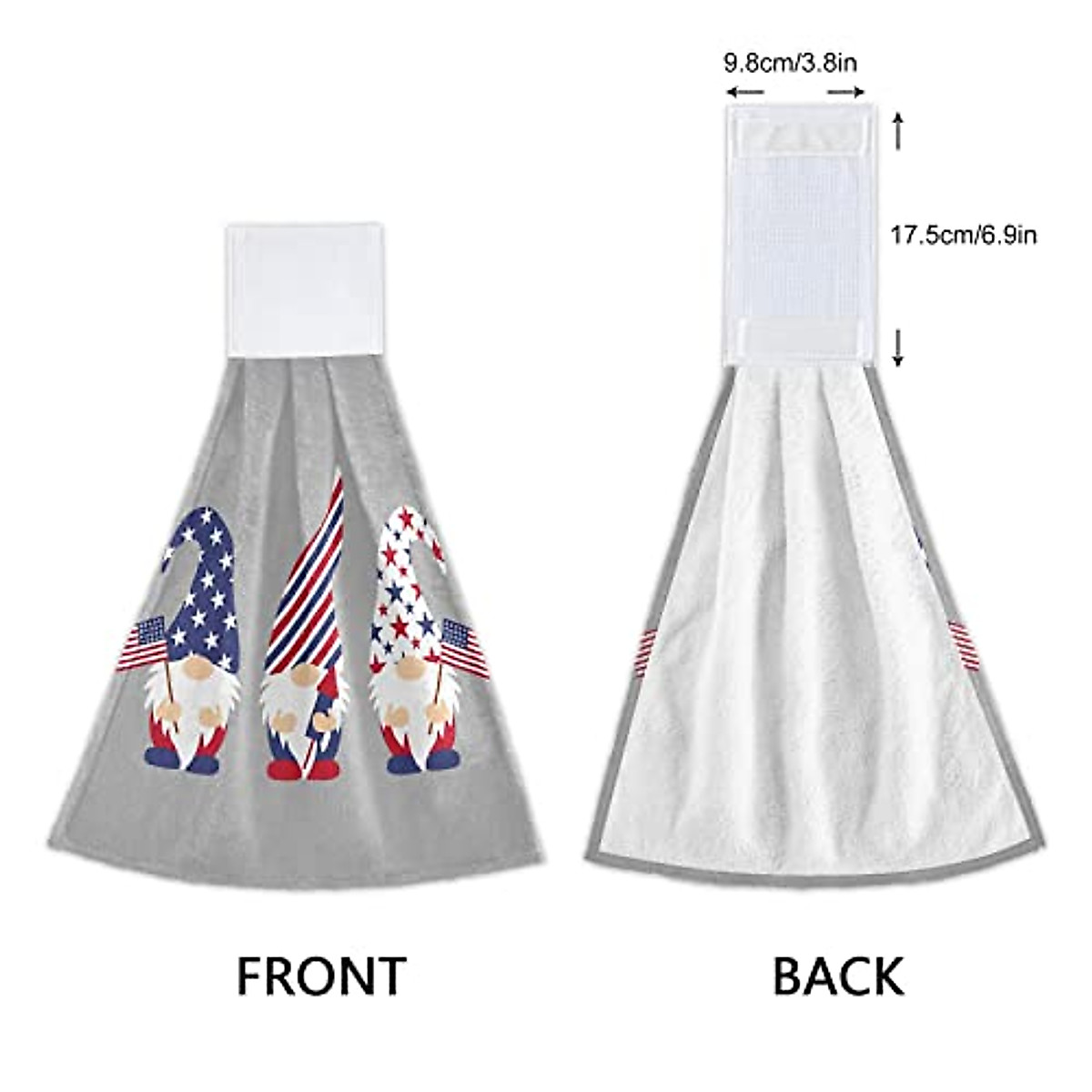 Vnurnrn Patriotic 4th of July Gnomes American Flag Hanging Tie Towels Absorbent Hand Towel with Hook & Loop for Kitchen Bathroom 2 Pieces