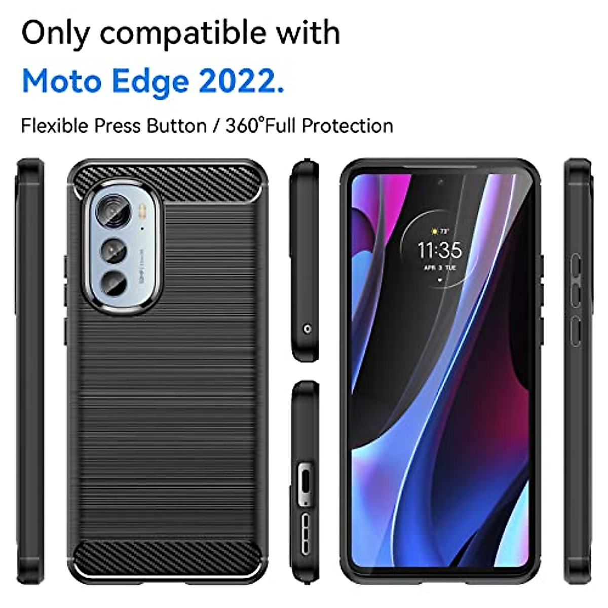 for Motorola Edge 2022 Case, Moto Edge 2022 Case with HD Screen Protector, Fashion Non-Slip Shock-Absorption Flexible TPU Bumper Soft Rubber Protective Phone Case Cover for Motorola Edge 2022, Black