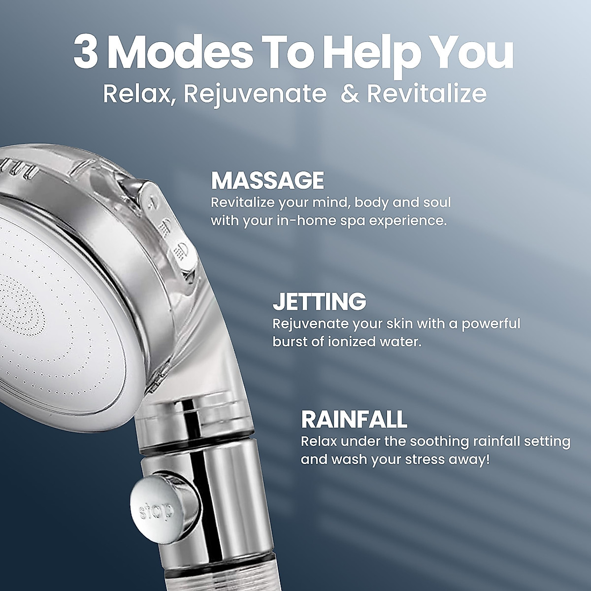 (Official) Shower Envy Shower Head by Ecowater Nortex - Filtered Showerhead, Eco Powder High Pressure Water Softener with ON/OFF switch and Ionic Beads for Dry Skin & Hair - 3 Spray Settings