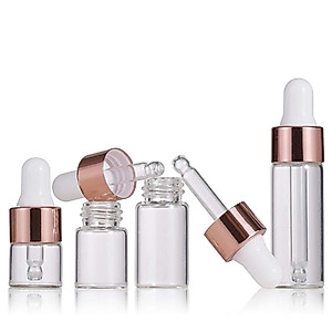 30 Pcs Clear Glass Dropper Bottles Essential Oil Sample Bottles Perfume Vials Liquid Cosmetic Containers Glass Eye Dropper Bottles With Rose Gold Lids (2ml)