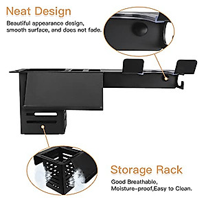 Blow Dryer and Straightener Holder, Yimerlen Hair Holder Wall Mounted Tools Organizer, Bathroom Ultifunctional Straighteners (with Mobile Phone Holder, Black)