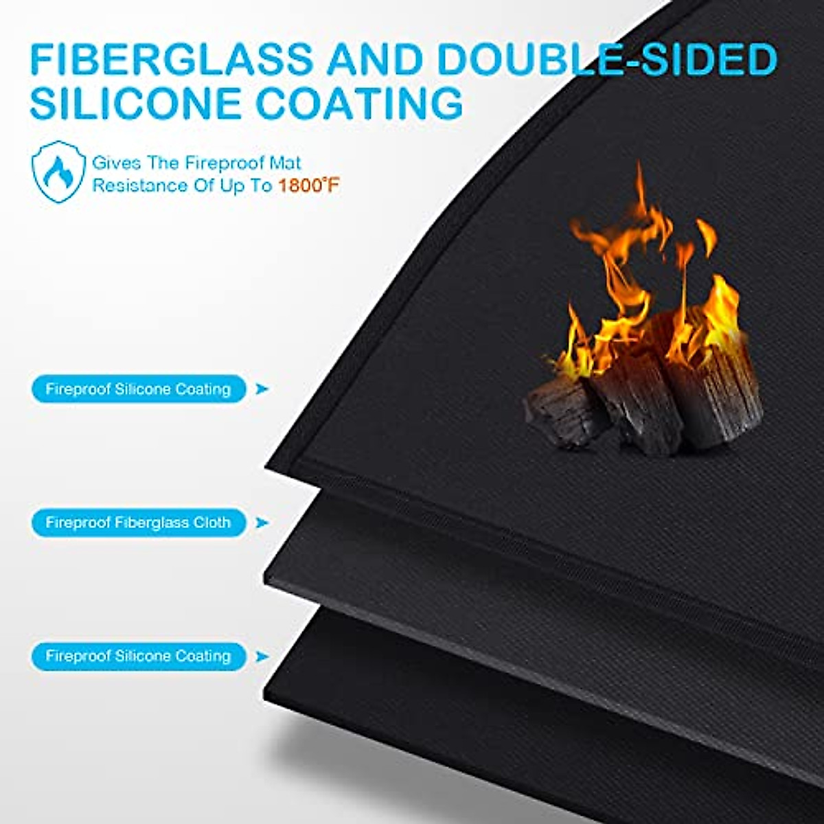 FLASLD Fireproof Fireplace Mat 28×48Inch Half Round Hearth Rug Protects Floors from Sparks Embers, Black with Brown Label