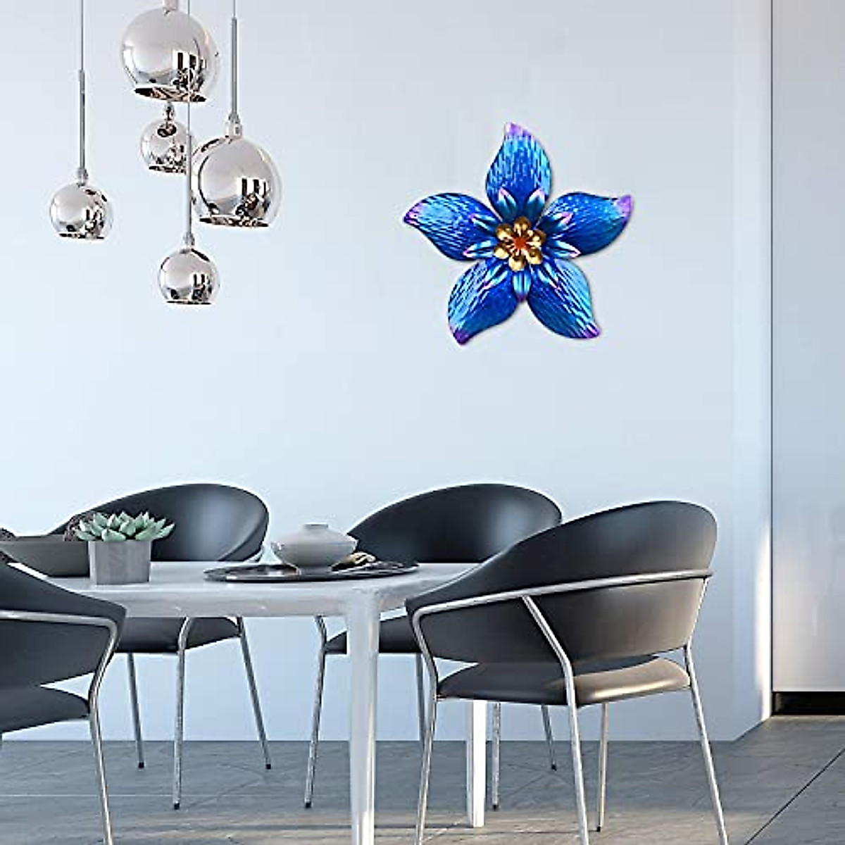 WENYLE Metal Flower Wall Decor Wall Sculpture Art Indoor Outdoor Hanging Decor for Garden Yard Lawn Fence Living Room Bedroom 13 Inches Charming Blue