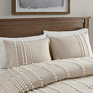 Harbor House 100% Cotton Duvet Set - Trendy Tufted Textured Design, All Season Cozy Bedding Modern Comforter Cover, Matching Shams, Anslee Pom Pom Taupe Queen(90"x90") 3 Piece