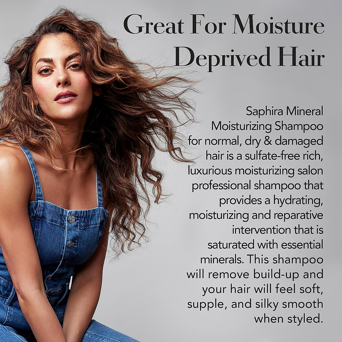 Saphira Mineral Moisturizing Shampoo, Hydration and Shine for Dry, Damaged, Permed or Chemically Treated Hair and Scalp, Sulfate-Free, Paraben-Free, Vegan, Prevents Frizz and Split Ends, 8.5 Ounce