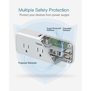 Multi Plug Outlet Splitter, TESSAN 5 AC Surge Protector Outlet Extender with 3 USB Wall Charger, Multiple Plug Expander for Home Office Dorm Room Essentials
