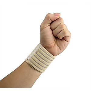 ObboMed MB-1100N Elastic Wrist Support Wrap with Hook and Loop Fastener for Size Adjustment, Wrist Pain, Sports Band Brace Protector – One Size Fits All- Beige