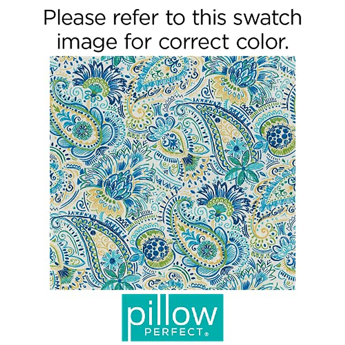 Pillow Perfect Paisley Outdoor Wicker Patio Seat Cushion Reversible, Weather, and Fade Resistant, Round Corner - 19" x 19", Blue/Yellow Gilford, 2 Count