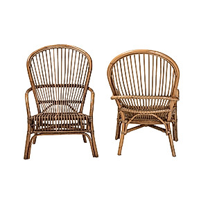 Baxton Studio Varali Chair, Set of 2, Natural Brown