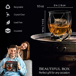 JAMES BENTLEY Glass Vride Heavy Tumbler – Elevate your Drinking Experience with our Whiskey Set of 2 Hand Blown, Double Wall Glass Tumbler (9.5oz) with Ice Mold Tray - Whiskey Glasses for Men