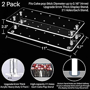 Goabroa 2-Pack Cake Pop Display Stand, 21 Hole Thick Clear Acrylic Lollipop Holder Weddings Baby Showers Birthday Parties Anniversaries Halloween Candy Decorative (Updated)