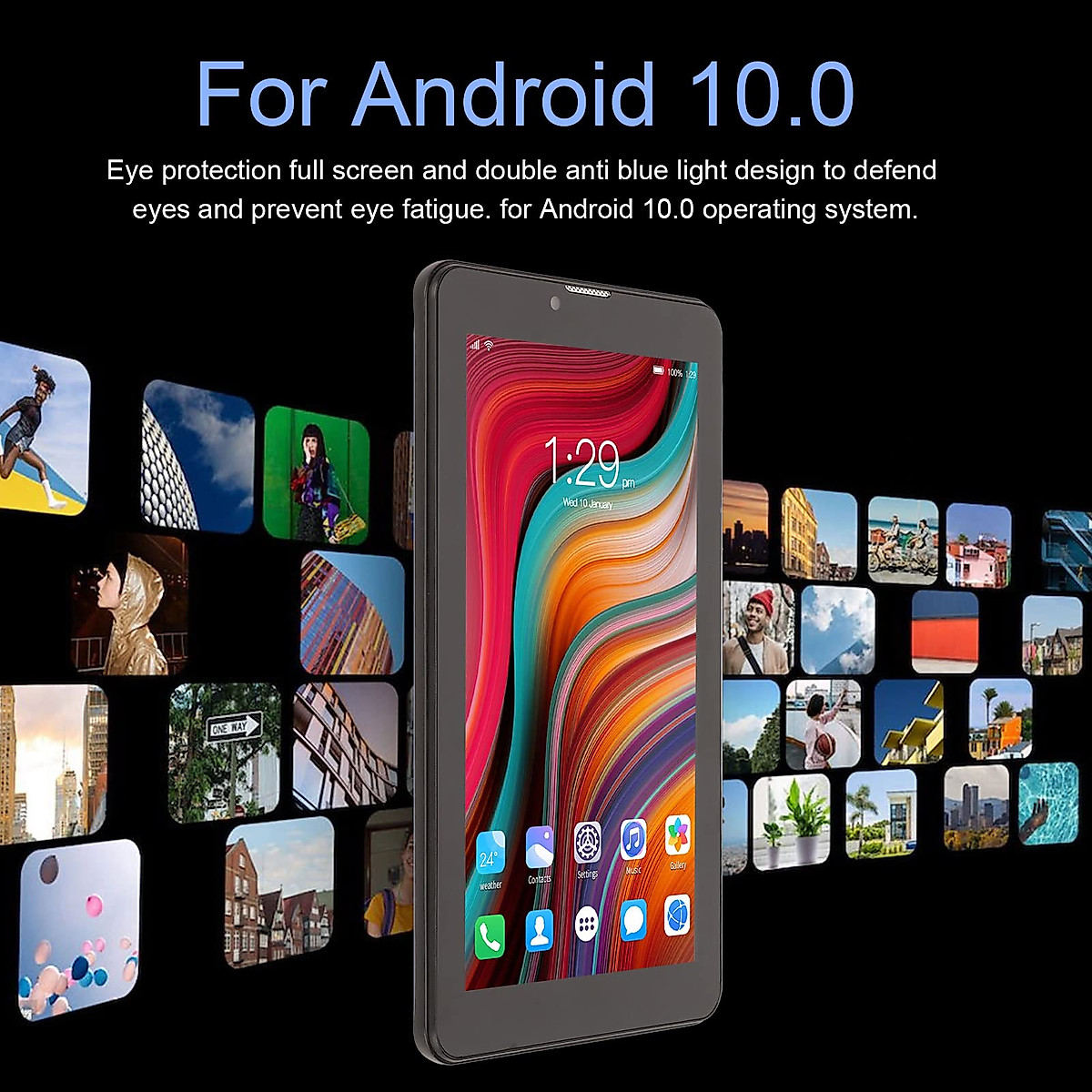 HD Tablet, Front 500W Rear 800W 100-240V Octa Core 7 Inch Calling Tablet 2.4G 5G Dual Band WiFi Black for Reading for Playing Games (US Plug)