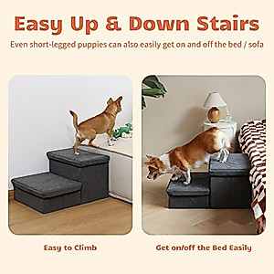 Foldable Dog Stairs/Steps 2-Tier Pet Steps Storage and Adjustable Steps for Small Medium Dogs Pet Steps Storage Stepper for High Beds Sofa Pet Dog Cat