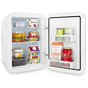 Cooluli 20L Mini Fridge For Bedroom - Car, Office Desk & College Dorm Room - Glass Front & Digital Temperature Control - 12v Small Refrigerator for Food, Drinks, Skincare, Beauty & Breast Milk (Black)