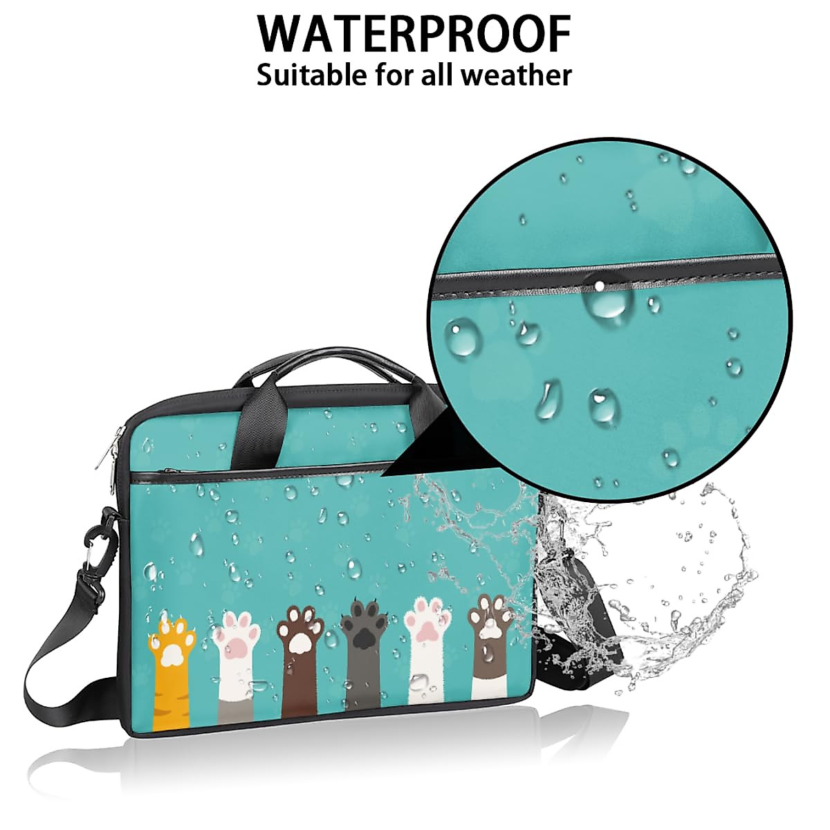 Cat Paws Laptop Computer Bag Waterproof Shoulder Messenger Bag 13-15 inch Durable Laptop Tote Bag with Shoulder Strap Handle Lightweight Crossbody Briefcase