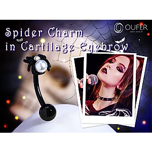 OUFER Rook Piercing Jewelry, 316L Surgical Steel Rook Earrings For Women Men, 16G Spider Curved Barbell Eyebrow Rings, Pearl Tragus Daith Piercing Jewelry(Black)…