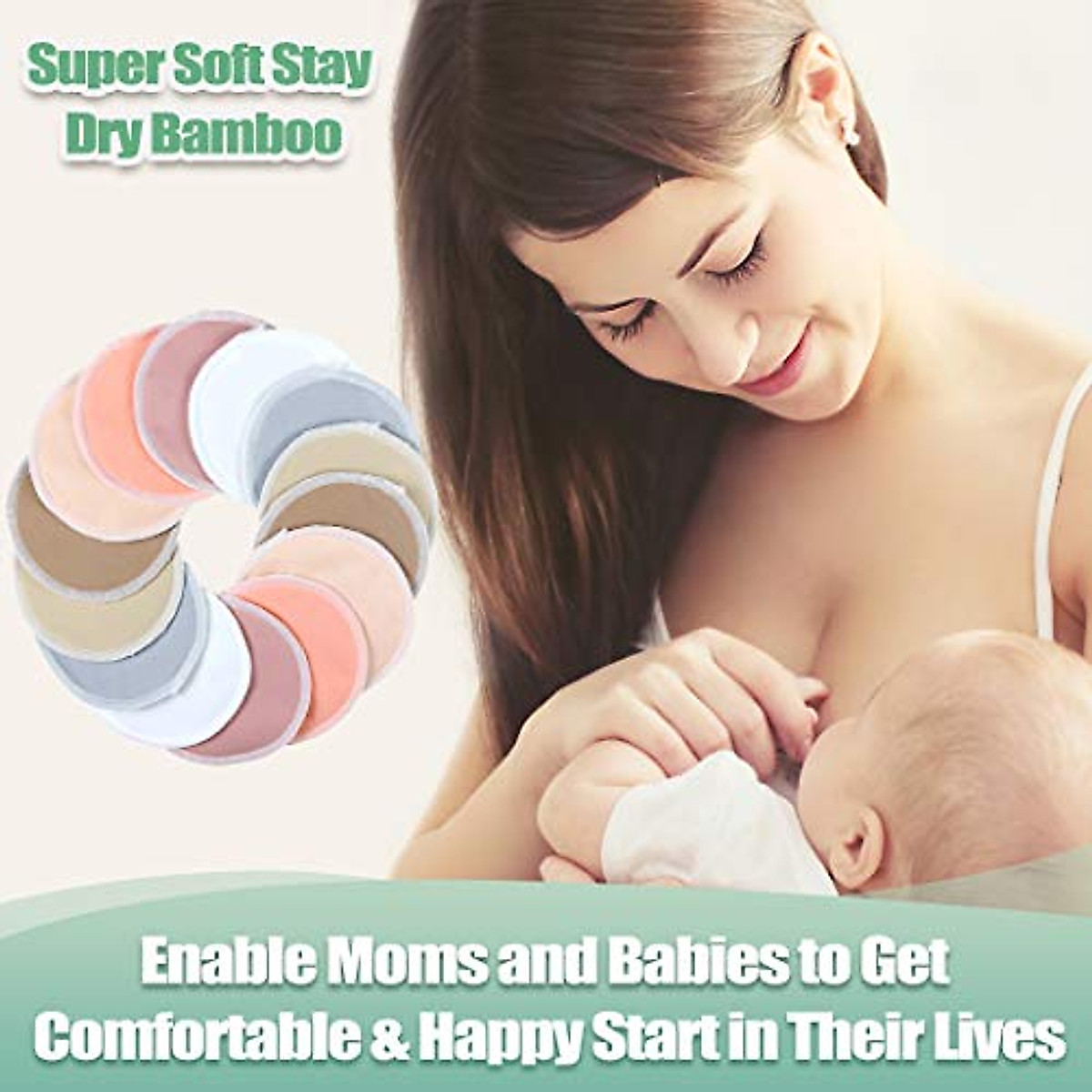 wegreeco Bamboo Nursing Breast Pads (14 Pack) + Laundry Bag & Travel Storage Bag, 4.7 inch Option - Washable & Reusable Breastfeeding Nursing Pads (Mild, Large)