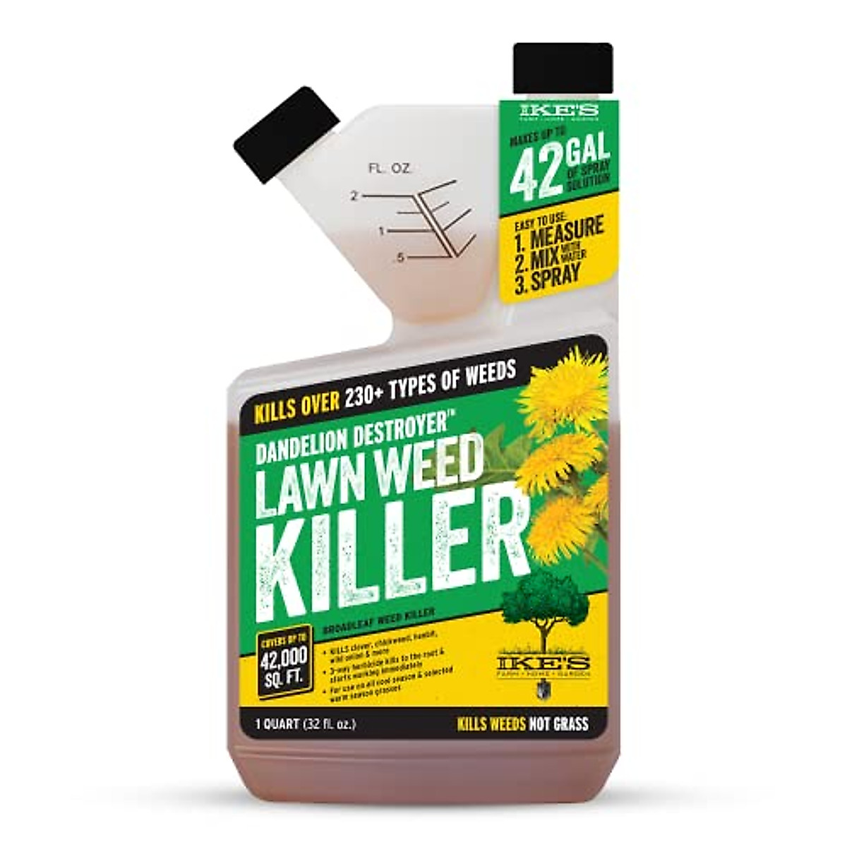 Ike's Dandelion Destroyer | Lawn Weed Killer | Kills Weeds Not Grass | Three-Way Herbicide (32 oz (Quart))