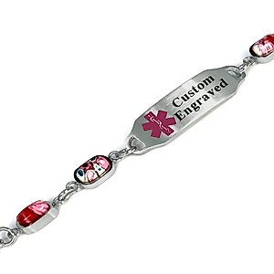 My Identity Doctor Medical Alert Bracelet for Women with Engraving - Steel & Glass - Purple - Wrist Size 5.5 Inch