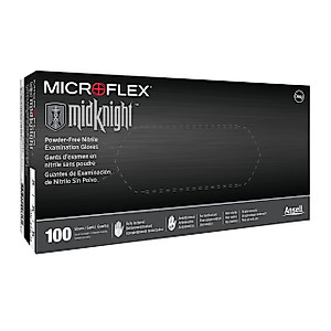 Microflex MidKnight MK-296 Disposable Nitrile Gloves for Automotive, Law Enforcement w/Full Texture - XL, Black (Box of 100)