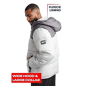 Reebok Men's Puffer Jacket - Heavyweight Quilted Puffer Coat with Wide Hood - Weather Resistant Ski Jacket for Men (M-XXL), Size Large, Charcoal/Grey