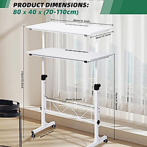 Standing Desk Adjustable Height Portable Mobile Laptop Desk Treadmill Desk for Walk Rolling Wheel Desk Sit to Stand White