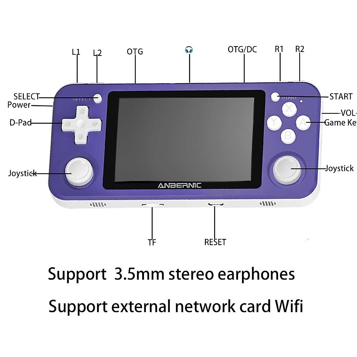 Diketigeey RG351P Handheld Game Console 3.5 Inch IPS Screen Open Source with 16+64G TF 2500 Games 64Bit PS1 PCE 8 Hours Battery Life Open Source System Game Player (Purple)