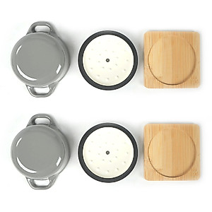 Enameled Cast Iron Mini Round Cocotte Set, 0.5QT Mini Dutch Ovens with Lids and Bamboo Trays, Dia.4.8 inch, Set of 2, Grey