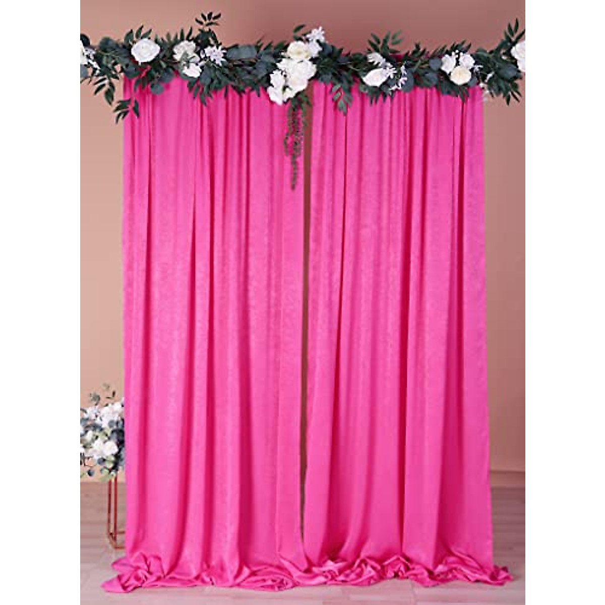 Cytdkve 2 Panels 4.8 Feet x 10 Feet Fushia Velvet-Like Wedding Backdrop Curtain Drapes, Silky Soft Window Curtains Panels for Wedding Ceremony Birthday Party Decorations