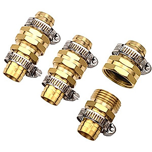 3Sets Brass 3/4" Garden Heavy Duty Hose Mender Repair End Replacement Male Female Connector with Stainless Clamp