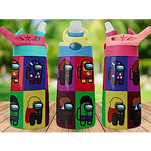 Generic Among Gamers #1 12oz Stainless Steel Kids Tumbler, Boys Or Girls, Players, Heroes, Computer Game, Keeps Drinks Cold Or Hot (Teal & Pink Lid)