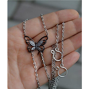 D.Bella Fake Nipple Piercing with Chain for Women Sexy Non Piercing Nipple Ring with Butterfly Necklaces Adjustable Jewelry