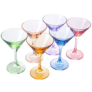 The Wine Savant Martini Glasses Set of 6, 8oz, Crystal Luxury Martini Glass - Elegant Colors, Hand-Blown, Art Deco Cocktail Colored Coupes For Manhattan, Cosmopolitan, Sidecar, Stemmed Goblets