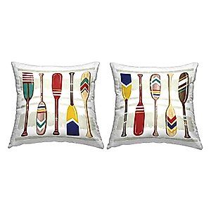 Stupell Industries Lake House Oars Various Patterned Boat Paddles Design by Elizabeth Tyndall Throw (Set of 2) Pillow, 18 x 18, Multi-Color