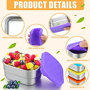 Layhit 6 Pcs Stainless Steel Snack Containers for Kids, 8 oz Lunch Containers with Silicone Lids Small Reusable Metal Food Box for Child Daycare School Home Storage Supplies(Vivid Color)