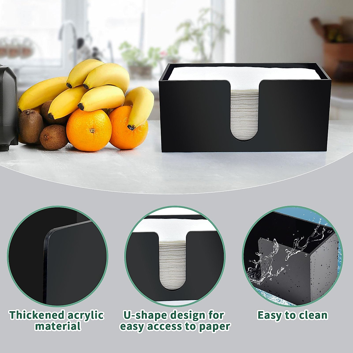 1Pack Paper Towel Holder Countertop, Black Acrylic Napkin Dispenser, Multifold Paper Towel Dispenser for for Z-fold C-fold MultiFold Trifold-Bathroom Toilet Kitchen Restaurant