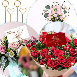40 Pcs Flower Card Holder Photo Card Holder Floral Picks 12 Inch Metal Floral Place Card Holder Golden Floral Picks Clips Heart Round Shape Flower Ring Loop for Wedding Flower Arrangements DIY Craft