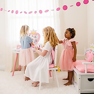 Wildkin Kids Princess Wooden Vanity and Chair Set for Girls, Vanity Features Mirror and Attached Jewelry Box and Music Box, Includes Matching Chair with Removable Backrest and Seat Cushion (White)