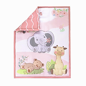 Baevellery Crib Bedding Set for Girls 3Piece Jungle Elephant Baby Girl Crib Bedding Set Nursery Crib Set for Baby Girl - Fitted Sheet Crib Comforter Crib Skirt