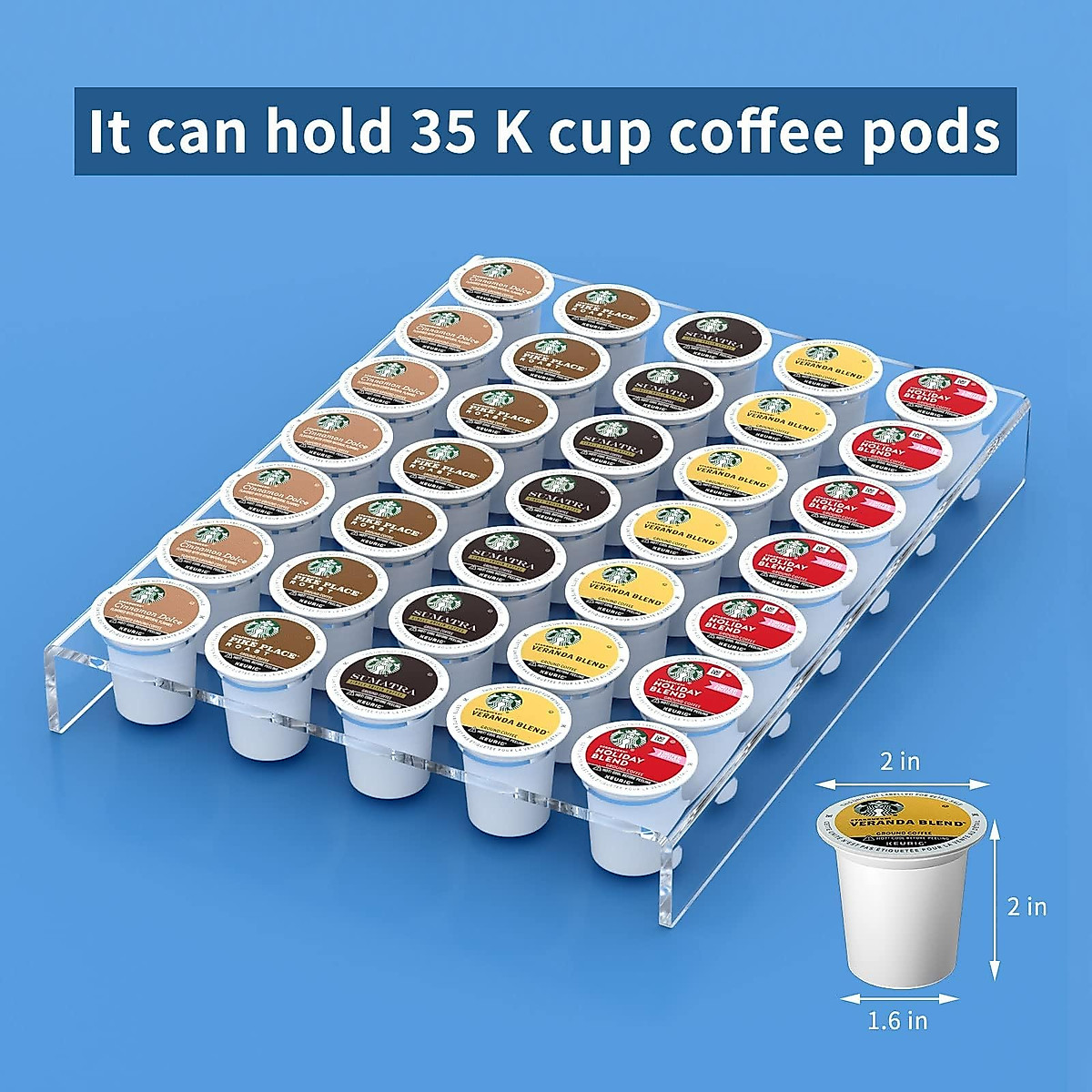 AITEE Acrylic K Cup Drawer Organizer, Clear K Cup Organizer Tray for Drawer or Countertop Storage,Hold 35 Coffee Capsules,K Cup Coffee Pod Holder for Office and Kitchen K Cup Storage (11.6x15.3Inches)